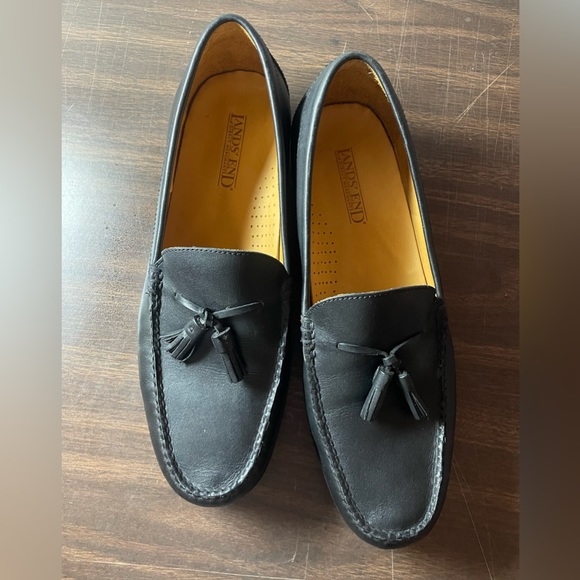Lands' End | Shoes | Lands End Black Leather Loafers Tassel Slip On ...